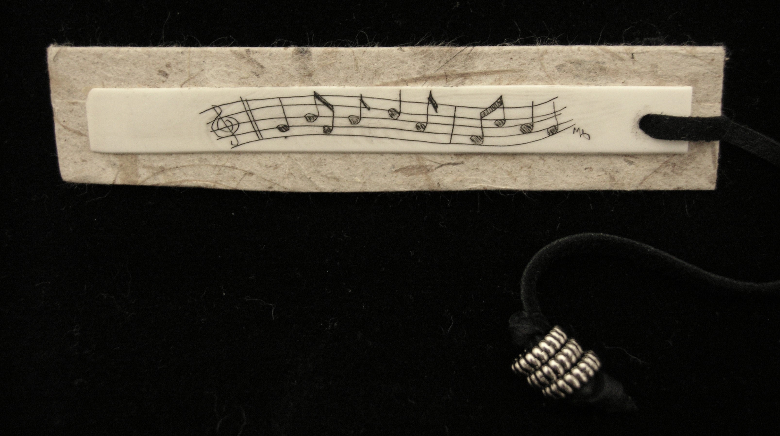 scrimshaw of music on recycled piano key bookmark, gift for music ...