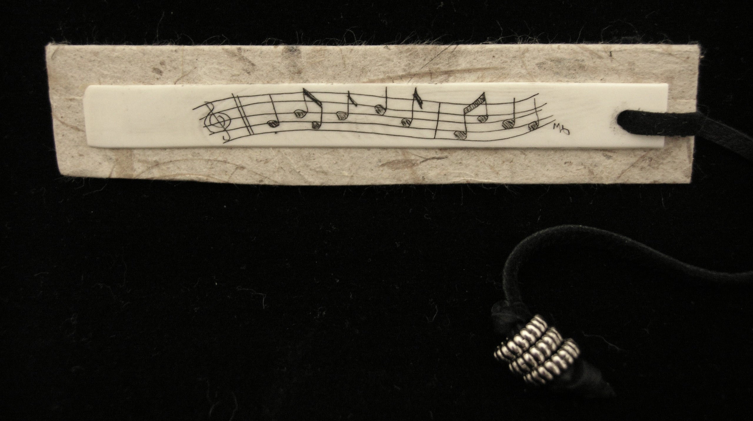 scrimshaw of music on recycled piano key bookmark, gift for music ...